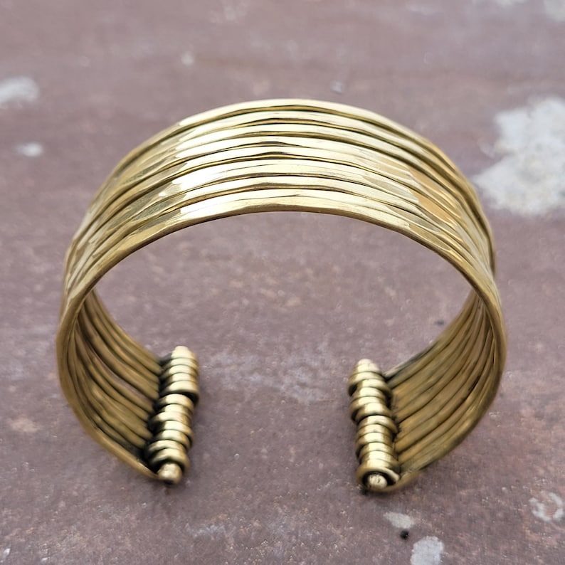 Hammered Gold Tone Cuff Bracelet - Textured Brass Adjustable Bangle ...