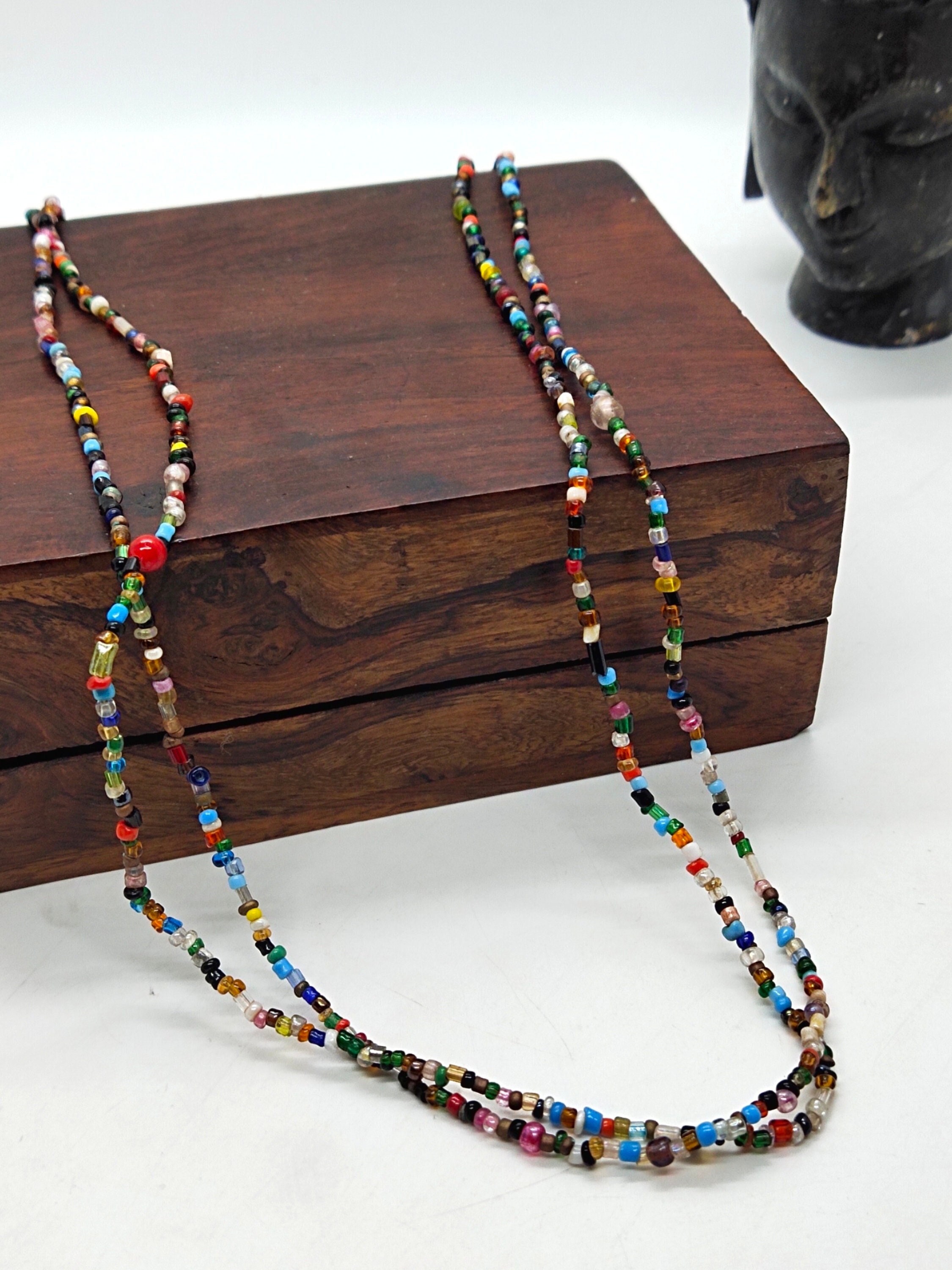 Colorful Boho Beaded Long Necklace, Multi Strand Layering Necklace ...