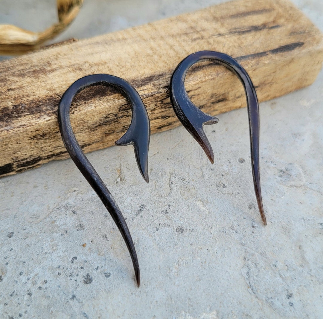 Organic Buffalo Horn Piercing Taper Hook Gauges Natural Body Stretching ...