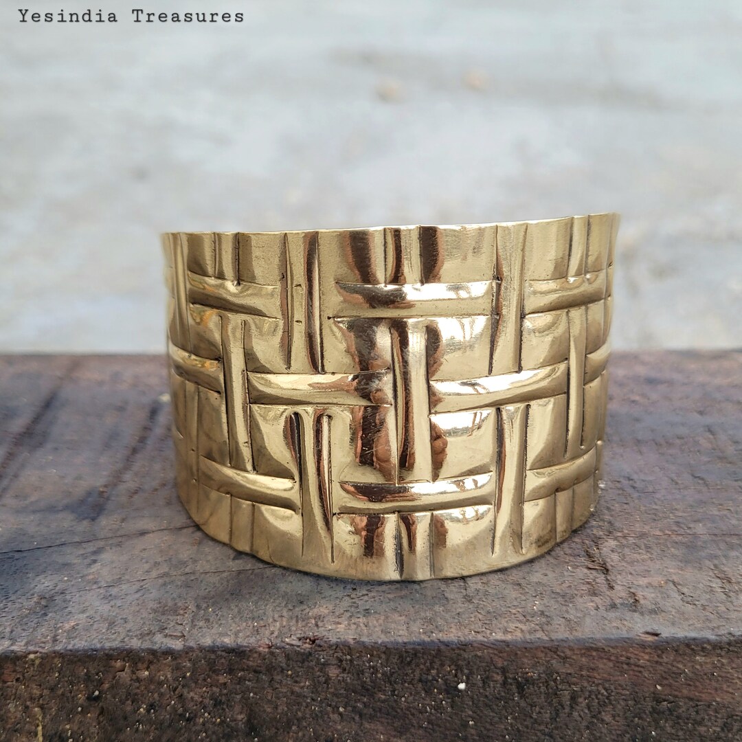 Wide Gold Cuff Bracelet, Large Bohemian Brass Cuff for Women, Gypsy ...