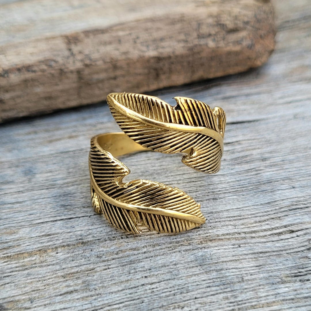 Boho Brass Leaf Ring: Adjustable Statement Jewelry - Etsy