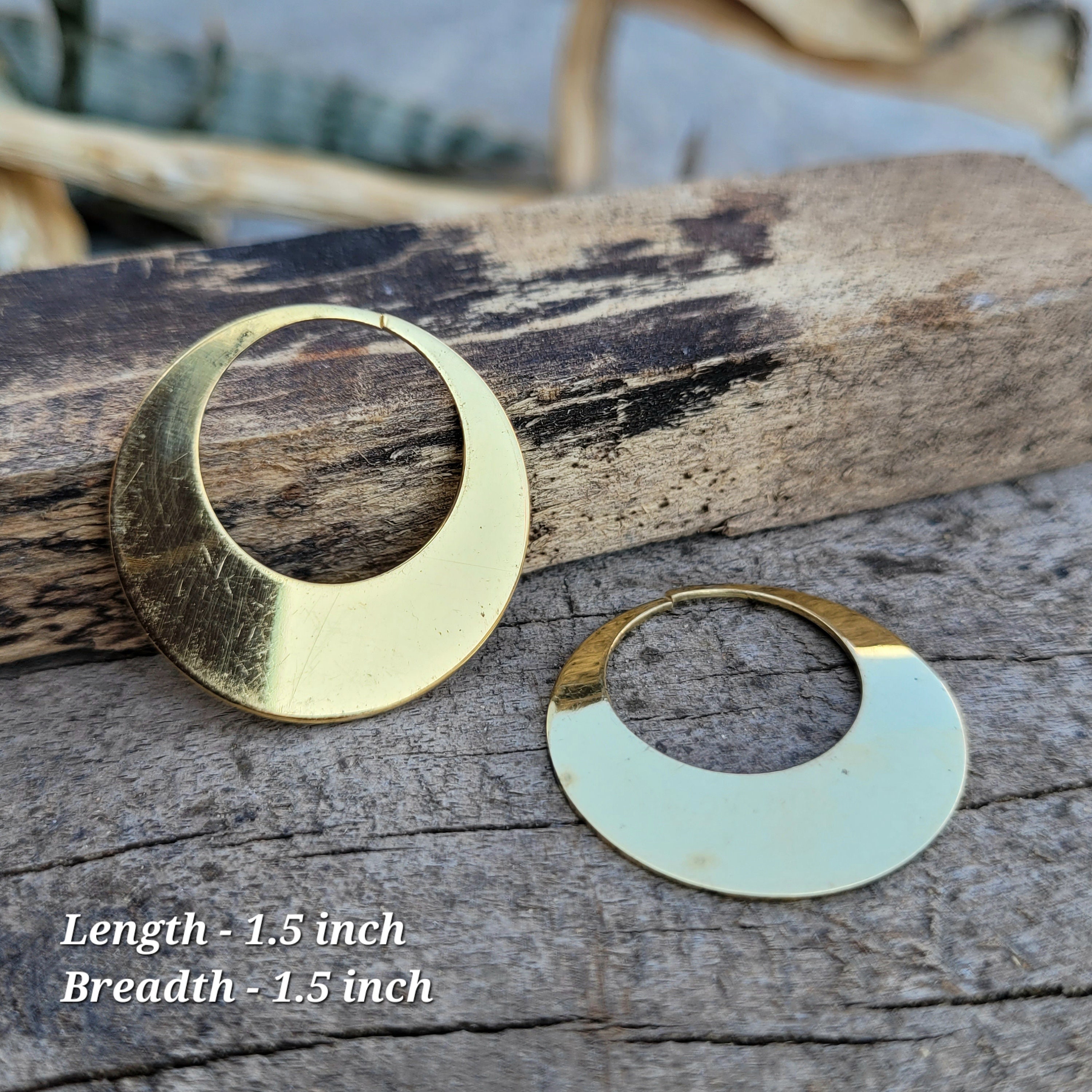 Large Hammered Brass Hoop Earrings, Boho Chic - Etsy