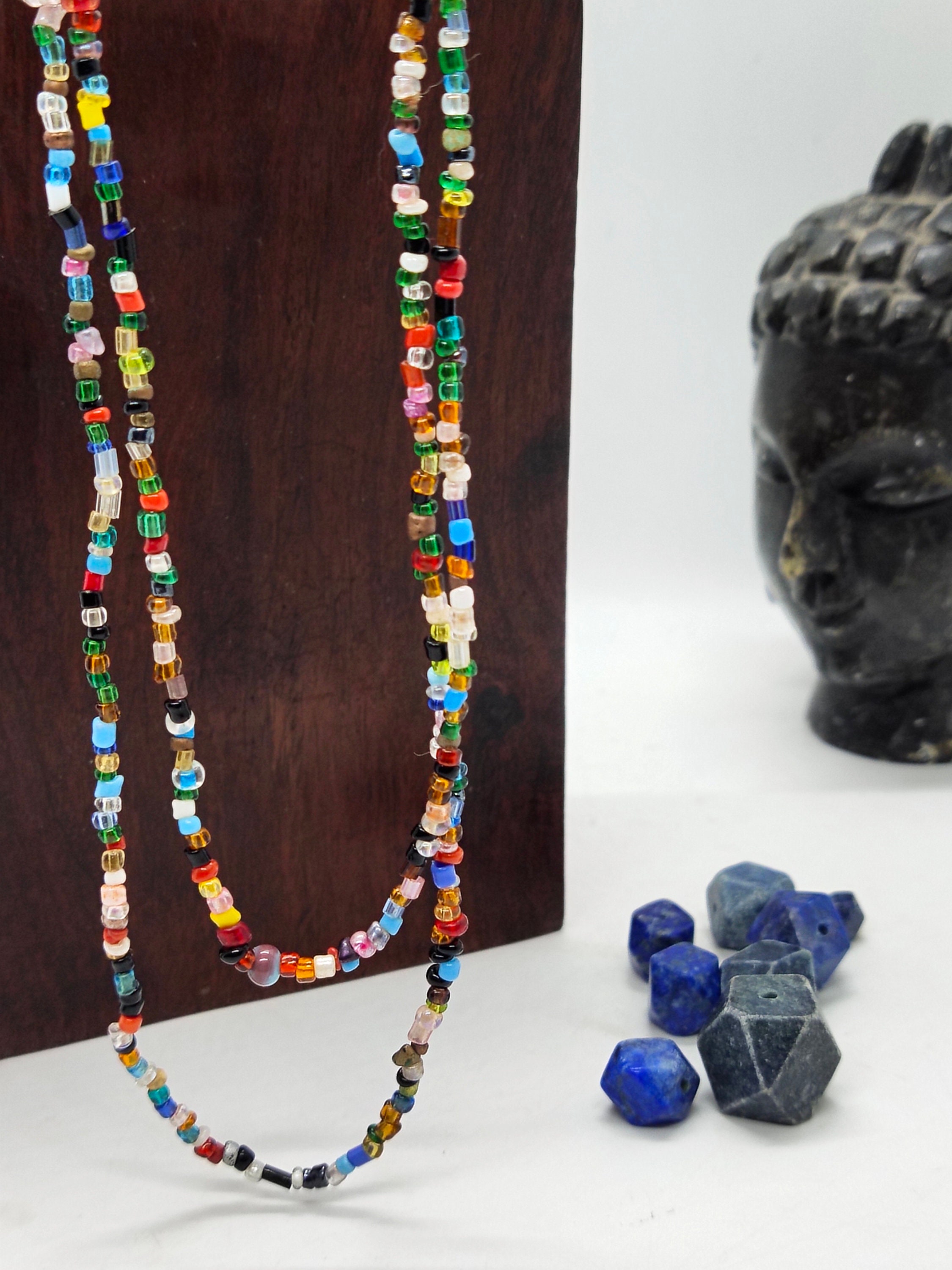 Colorful Boho Beaded Long Necklace, Multi Strand Layering Necklace ...