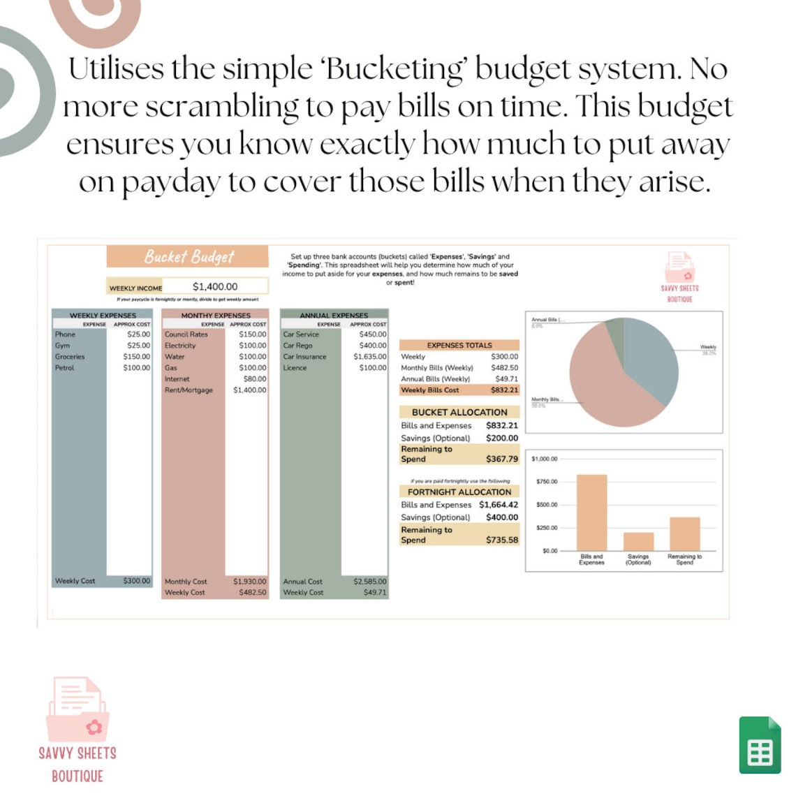 Simple Bucket Budget Spreadsheet - Earth Neutrals Colours - Google ...