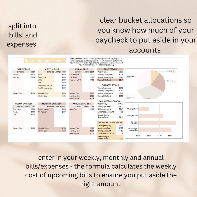 Pink Mauve Bucket Budget Payday Planner Spreadsheet - Google Sheetsi ...