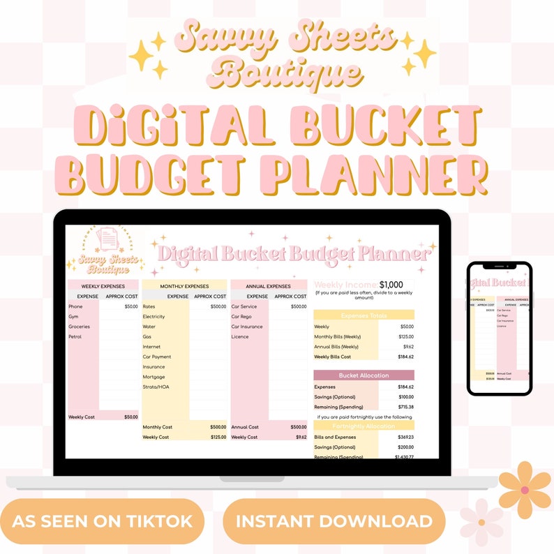 Digital Bucket Budget Planner - by Savvy Sheets Boutique - Etsy Australia