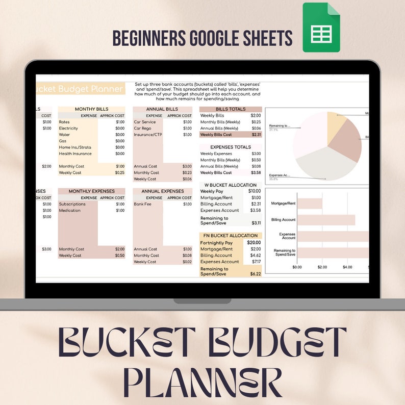 Pink Mauve Bucket Budget Payday Planner Spreadsheet - Google Sheetsi ...