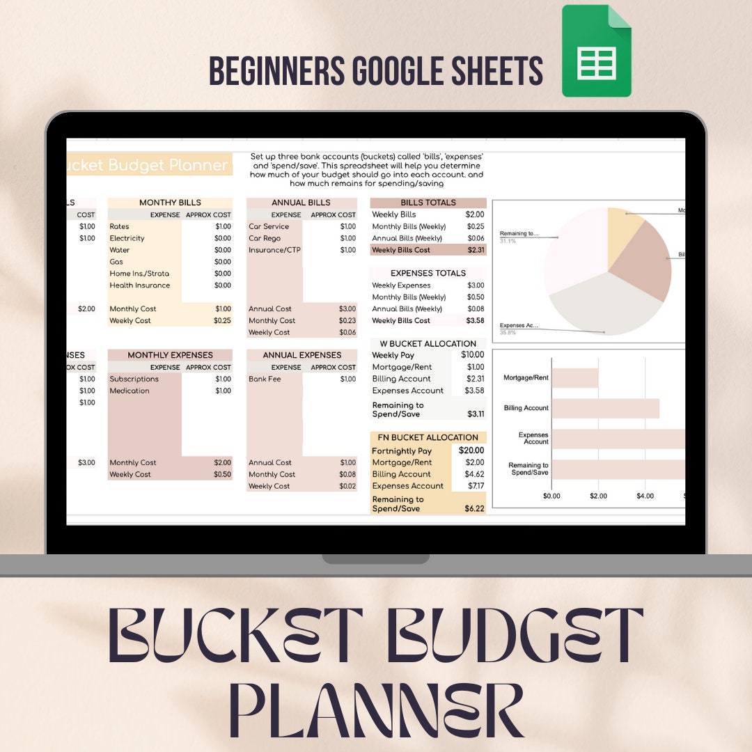 Pink Mauve Bucket Budget Payday Planner Spreadsheet - Google Sheetsi ...