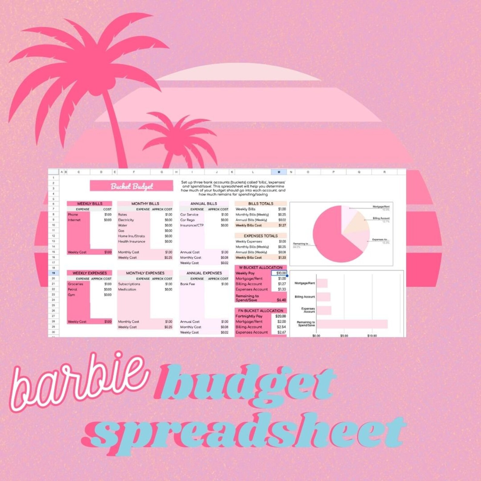 Savvy Sheets - Barbie Inspired Pink Budget Spreadsheet!- Google Sheets ...