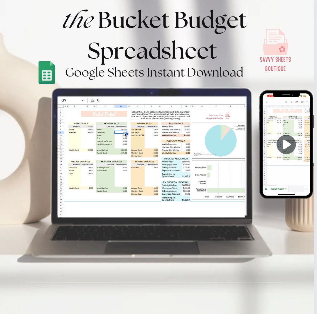 Savvy Sheets - Bucket Budget Spreadsheet - Google Sheets Instant ...