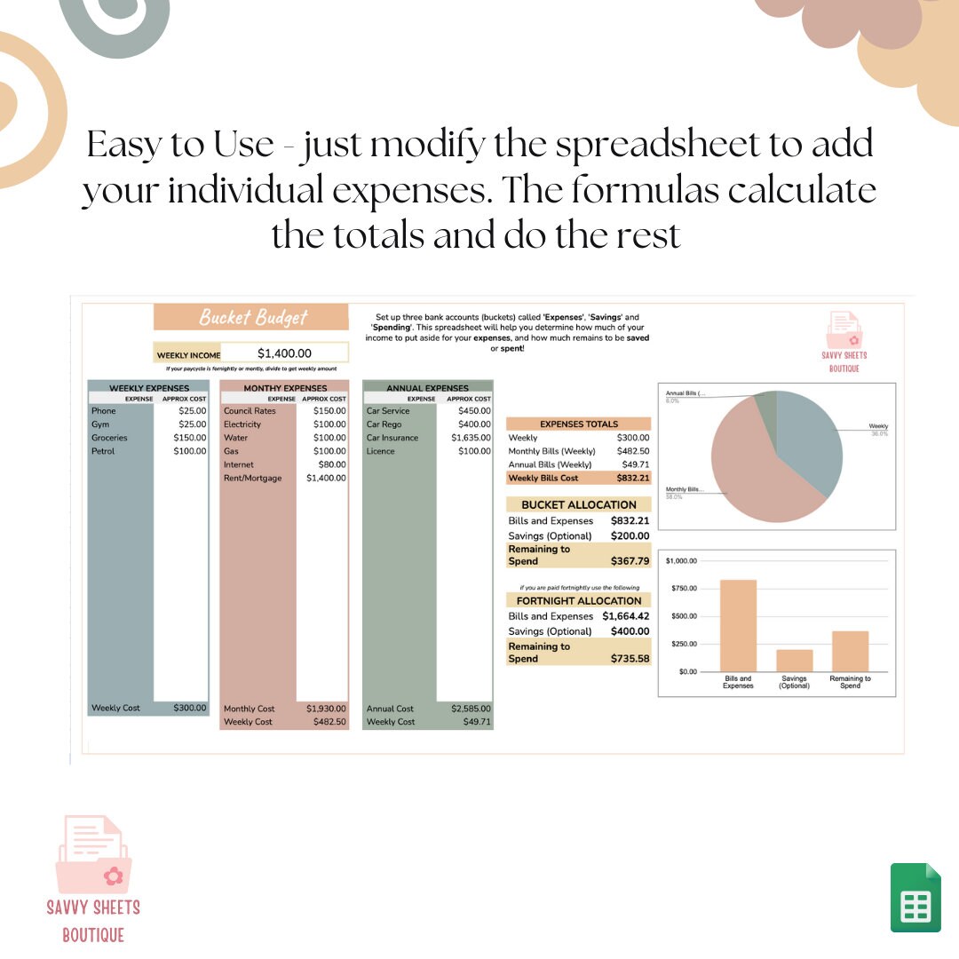 Simple Bucket Budget Spreadsheet - Earth Neutrals Colours - Google ...