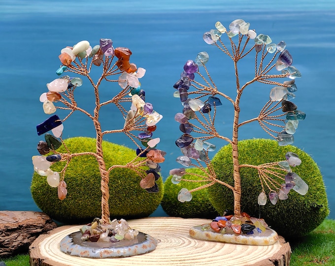 Gemstone Chakra Crystal Tree of Life Wire Wrapped Crystal Tree Round ...