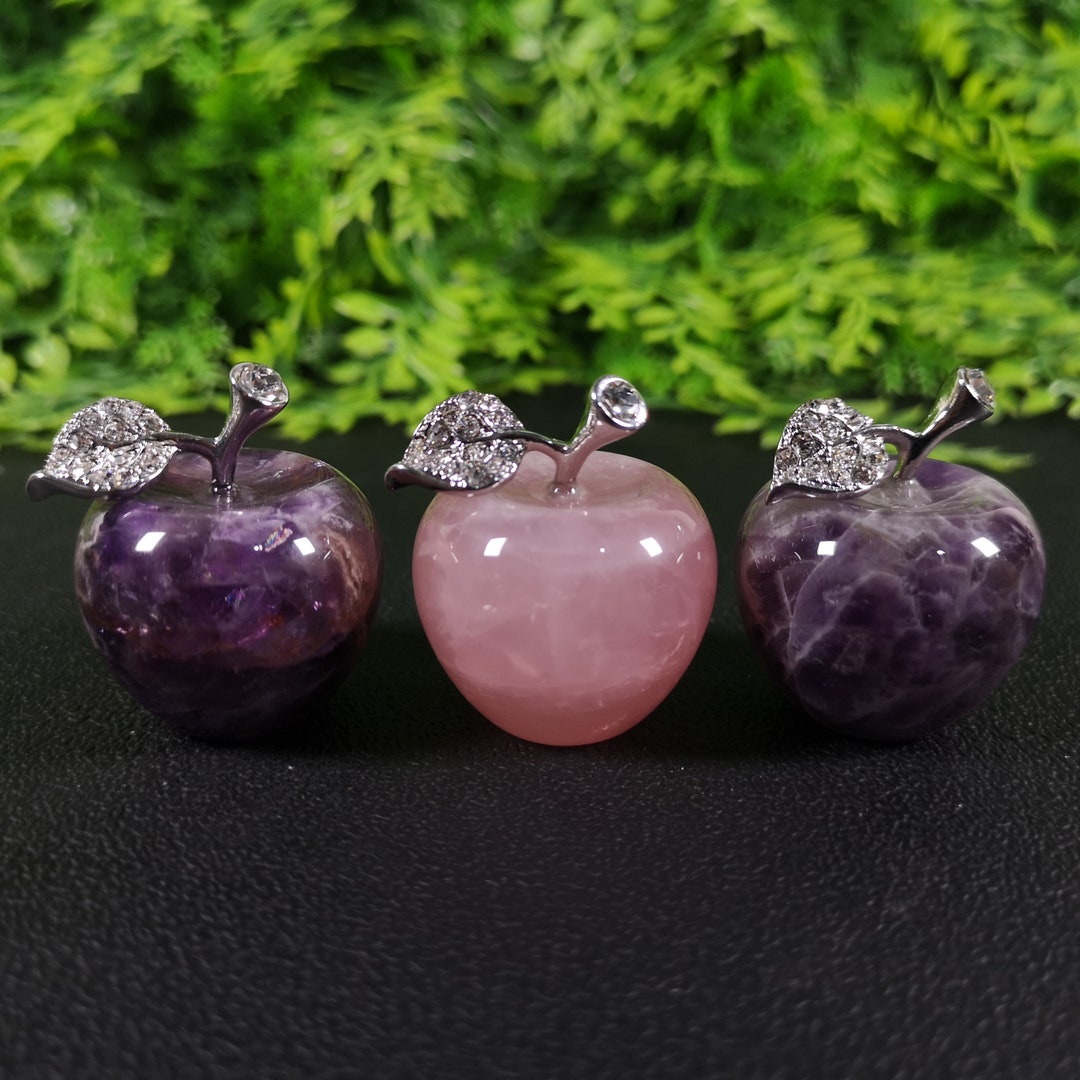 Christmas Apple Natural Rose Quartz Crystal Carved Apple Reiki ...