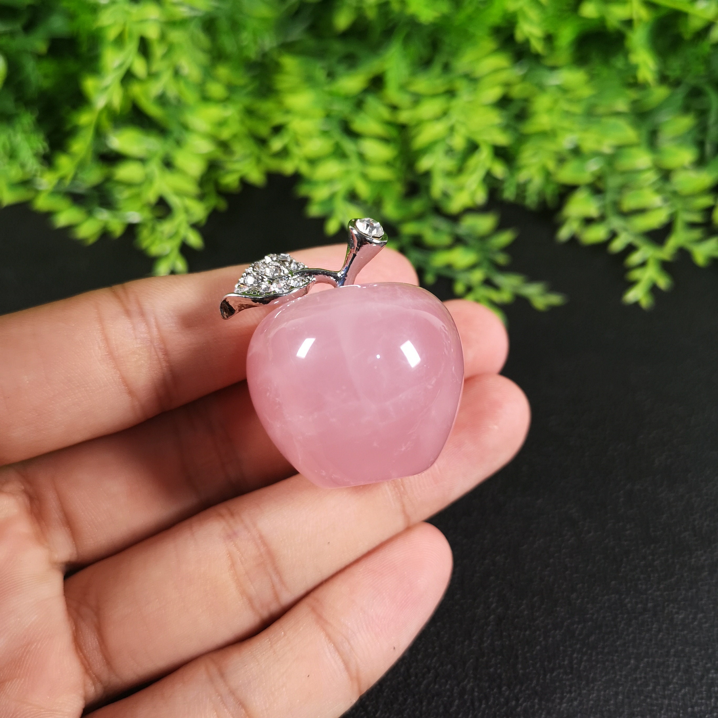 Christmas Apple Natural Rose Quartz Crystal Carved Apple Reiki - Etsy