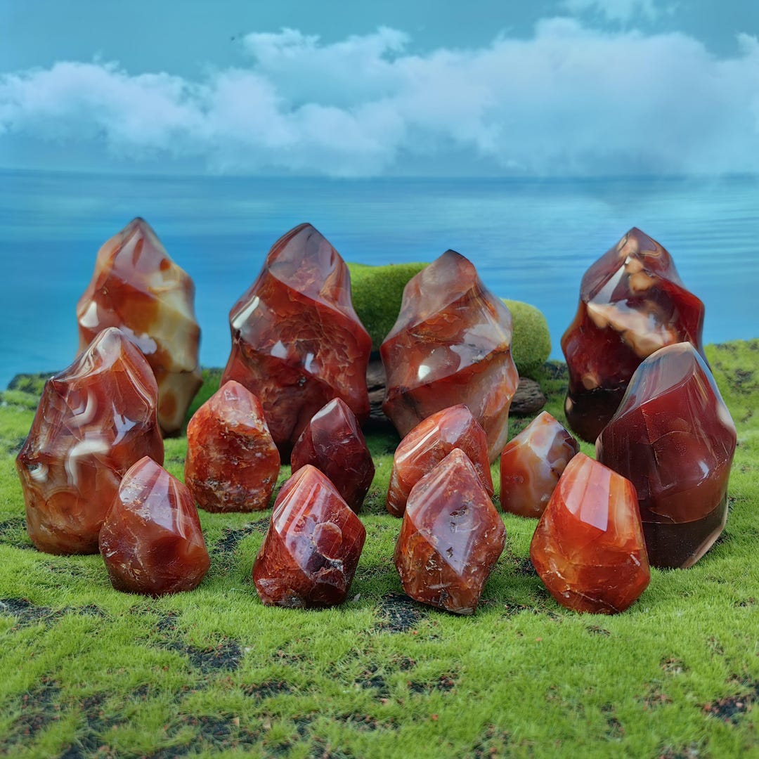 Natural Carnelian Flame Tower Carving Crystal Red Agate Reiki Mineral ...