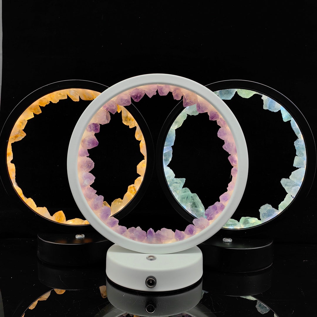 Crystal Cluster Round Rechargeable Desk Lamp Decoration Bedroom Night ...