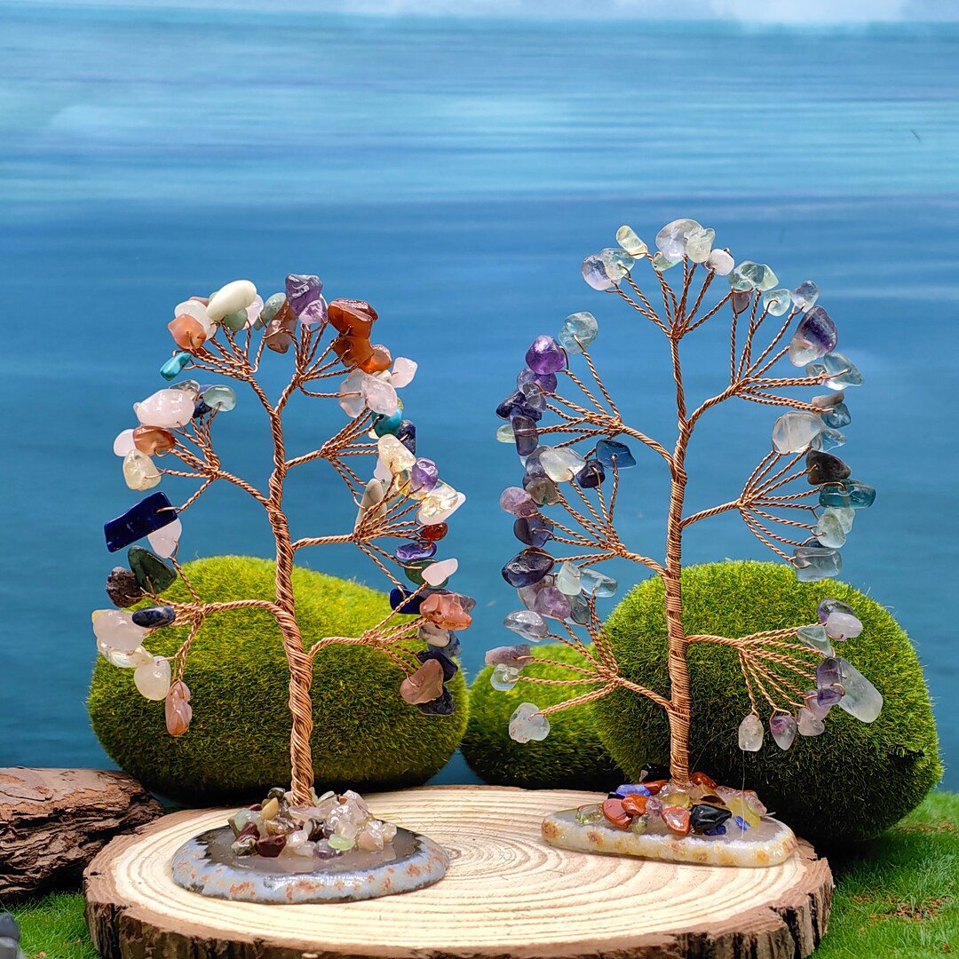 Gemstone Chakra Crystal Tree of Life Wire Wrapped Crystal Tree Round ...
