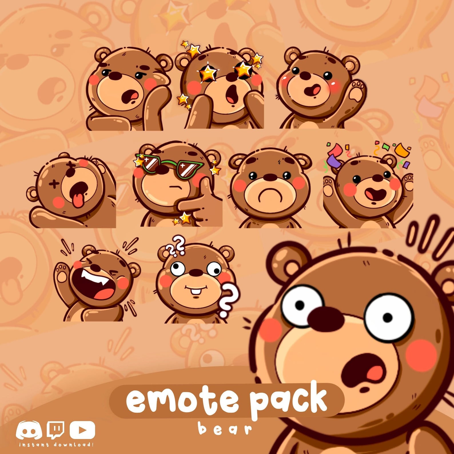 10x Bear Emote Pack High-quality Emotions Twitch Discord Youtube Direct ...