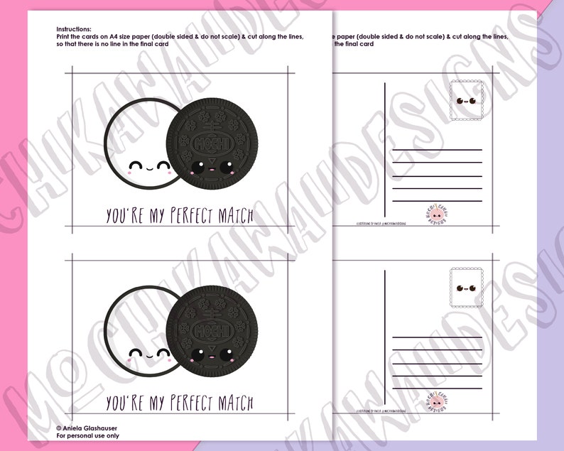 Kawaii Oreo Printable Valentine's Day Postcard you're My Perfect Match ...