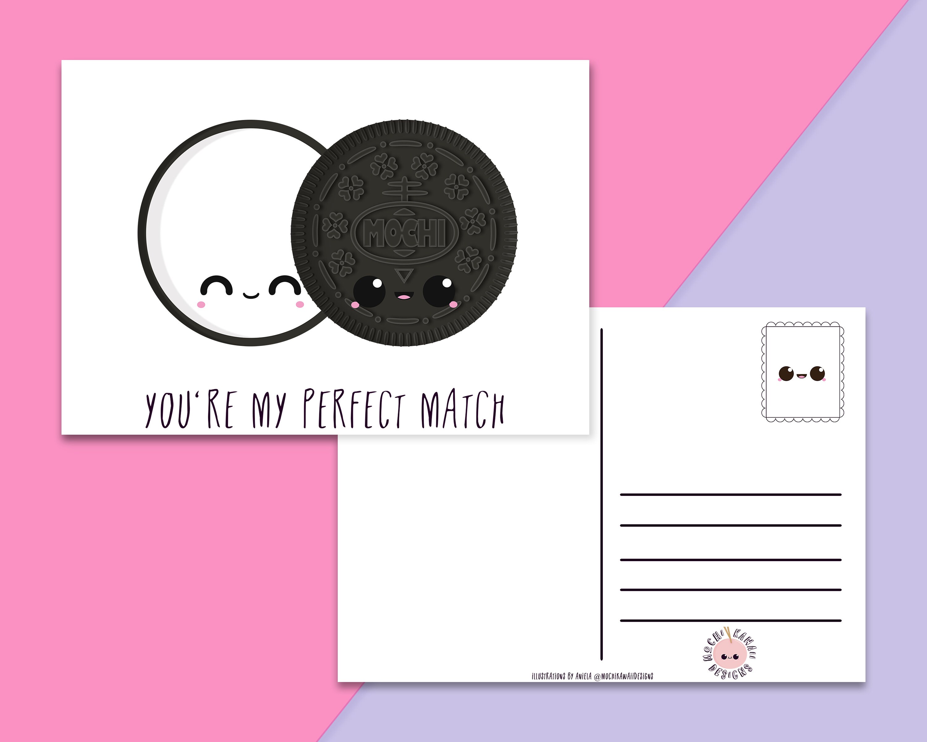 Kawaii Oreo Printable Valentine's Day Postcard you're My Perfect Match ...