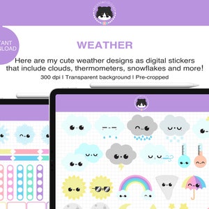 Kawaii Weather Digital Planner Stickers | 60+ Goodnotes Pre-cropped ...