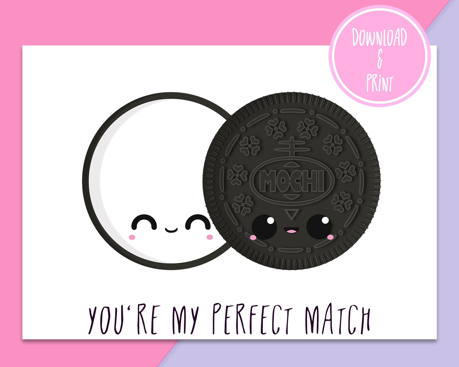 Kawaii Oreo Printable Valentine's Day Postcard you're My Perfect Match ...