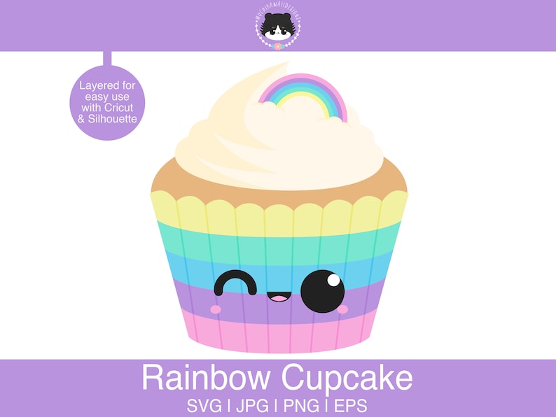 Kawaii Rainbow Cupcake SVG Layered for Easy Use Cute Cupcake Svg, Eps ...