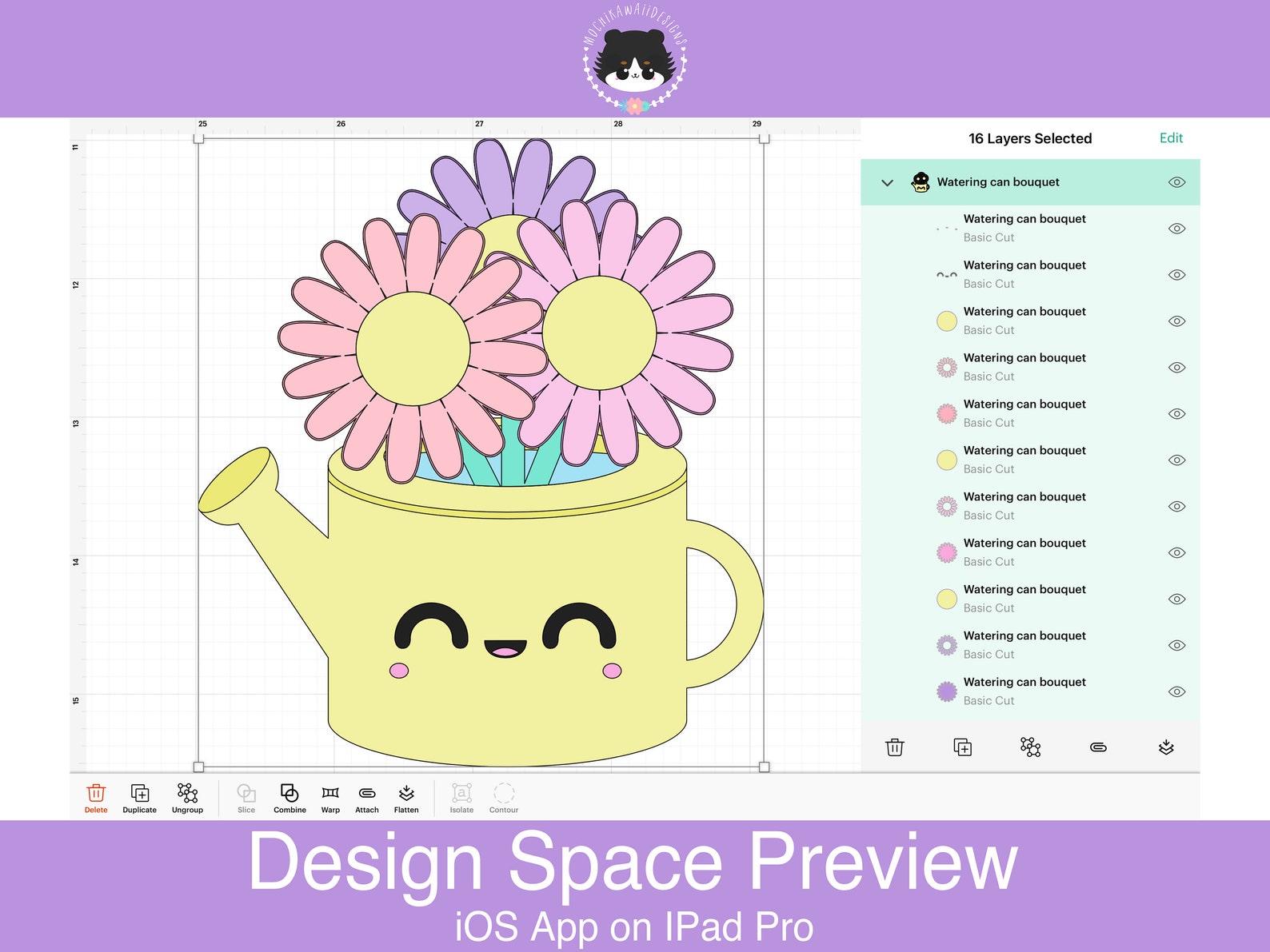 Kawaii Watering Can Bouquet SVG - Layered for Easy Use | Flower Svg ...