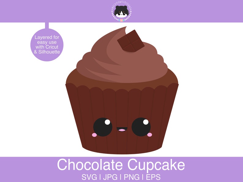 Kawaii Chocolate Cupcake SVG Layered for Easy Use Cute Cupcake Svg, Eps ...