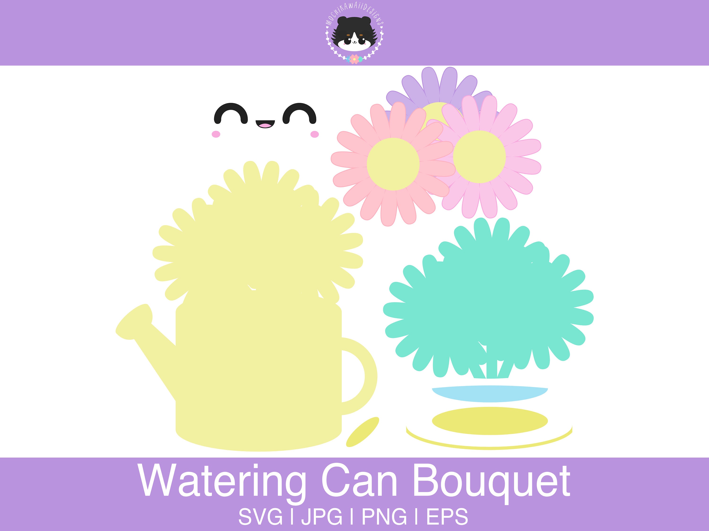 Kawaii Watering Can Bouquet SVG - Layered for Easy Use | Flower Svg ...