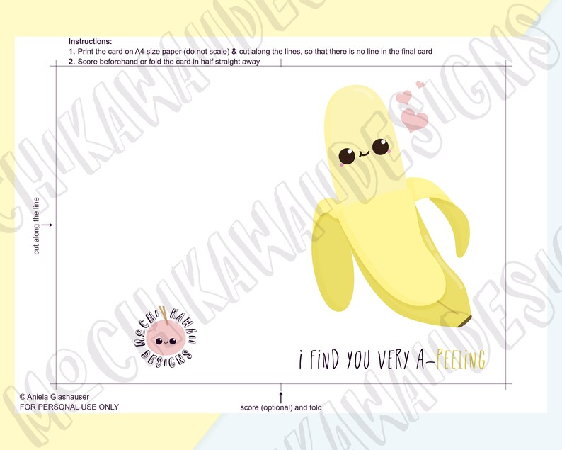 Printable Card Kawaii Banana " I Find You Very a Peeling" | Kawaii ...
