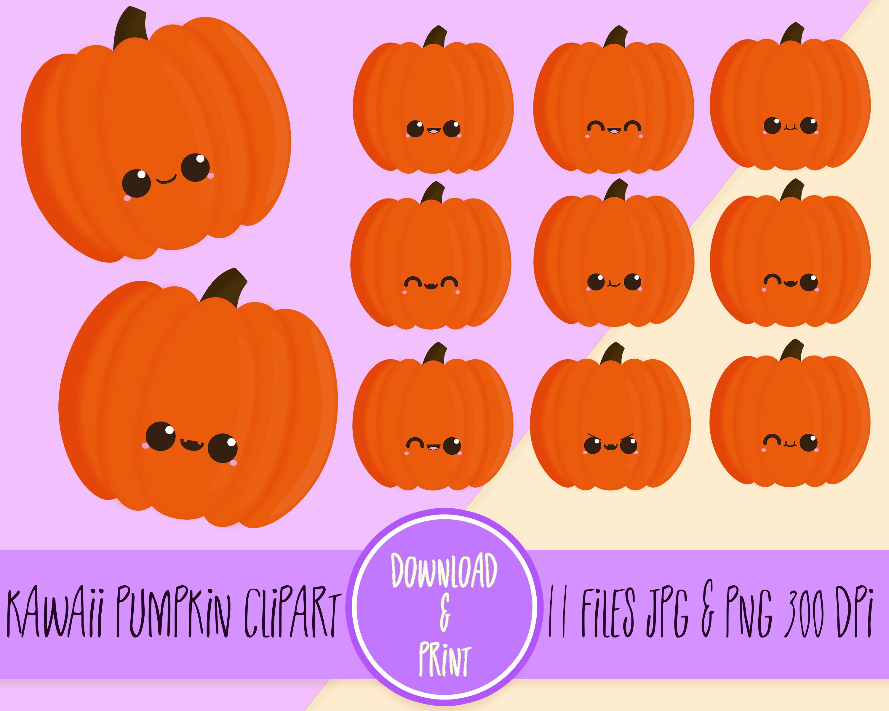 Kawaii Pumpkin Clipart | 11 Jpgs & Pngs 300DPI Cute Pumpkin Clipart ...