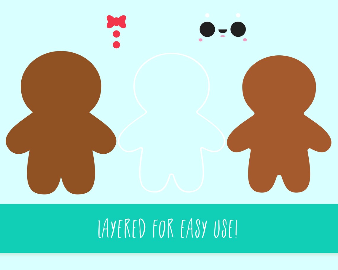 Gingerbread Man SVG Kawaii Christmas SVG Layered Svg, Eps, Jpg & Png ...