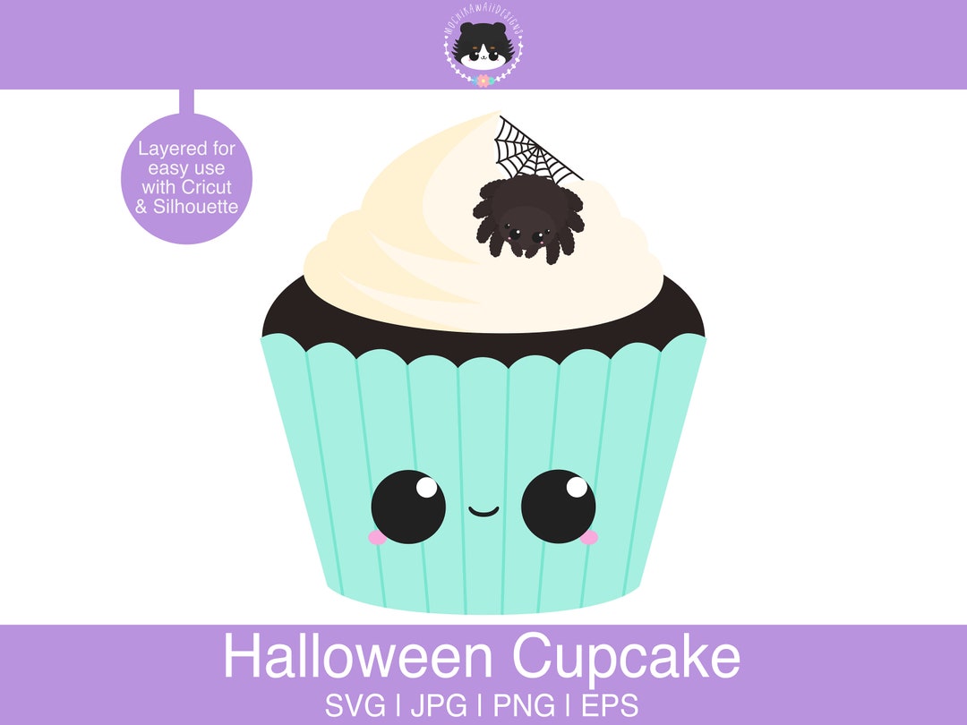 Kawaii Halloween Cupcake SVG - Layered for Easy Use | Cute Cupcake Svg ...