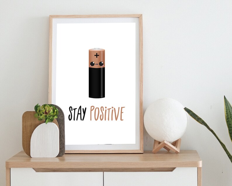 Kawaii Battery Printable Wall Art "stay Positive" | Kawaii Printable ...