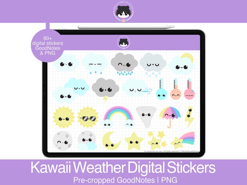 Kawaii Weather Digital Planner Stickers | 60+ Goodnotes Pre-cropped ...