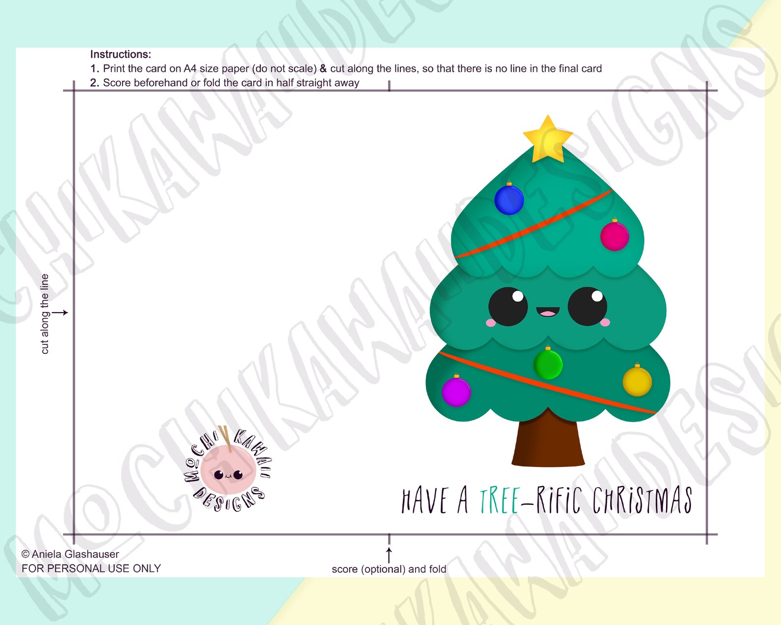 Kawaii Printable Christmas Card Kawaii Christmas Tree "have a Tree ...