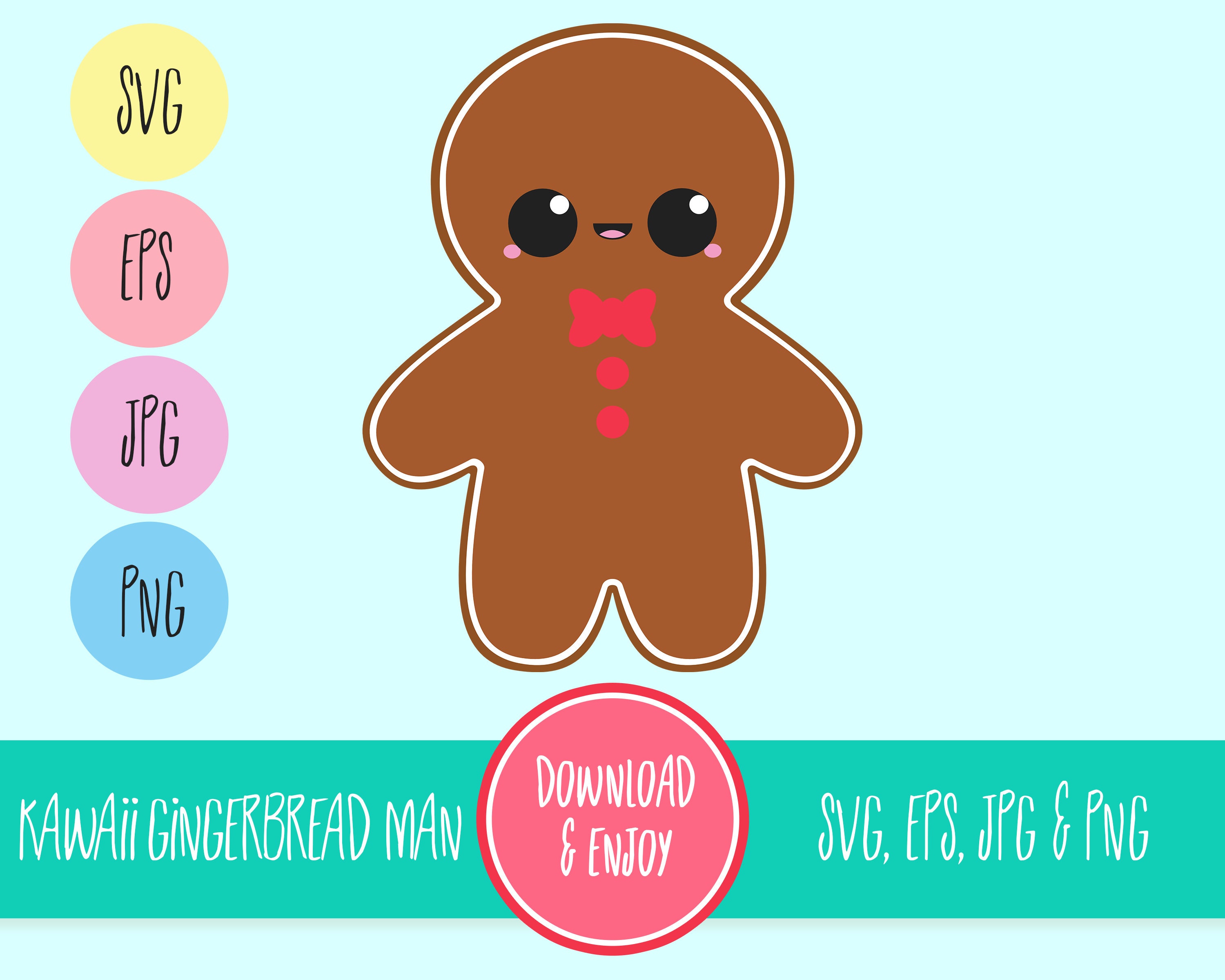 Gingerbread Man SVG Kawaii Christmas SVG Layered Svg, Eps, Jpg & Png ...