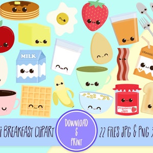 Kawaii Breakfast Clipart | Kawaii Food Clipart Set | 22 Jpgs & Pngs ...