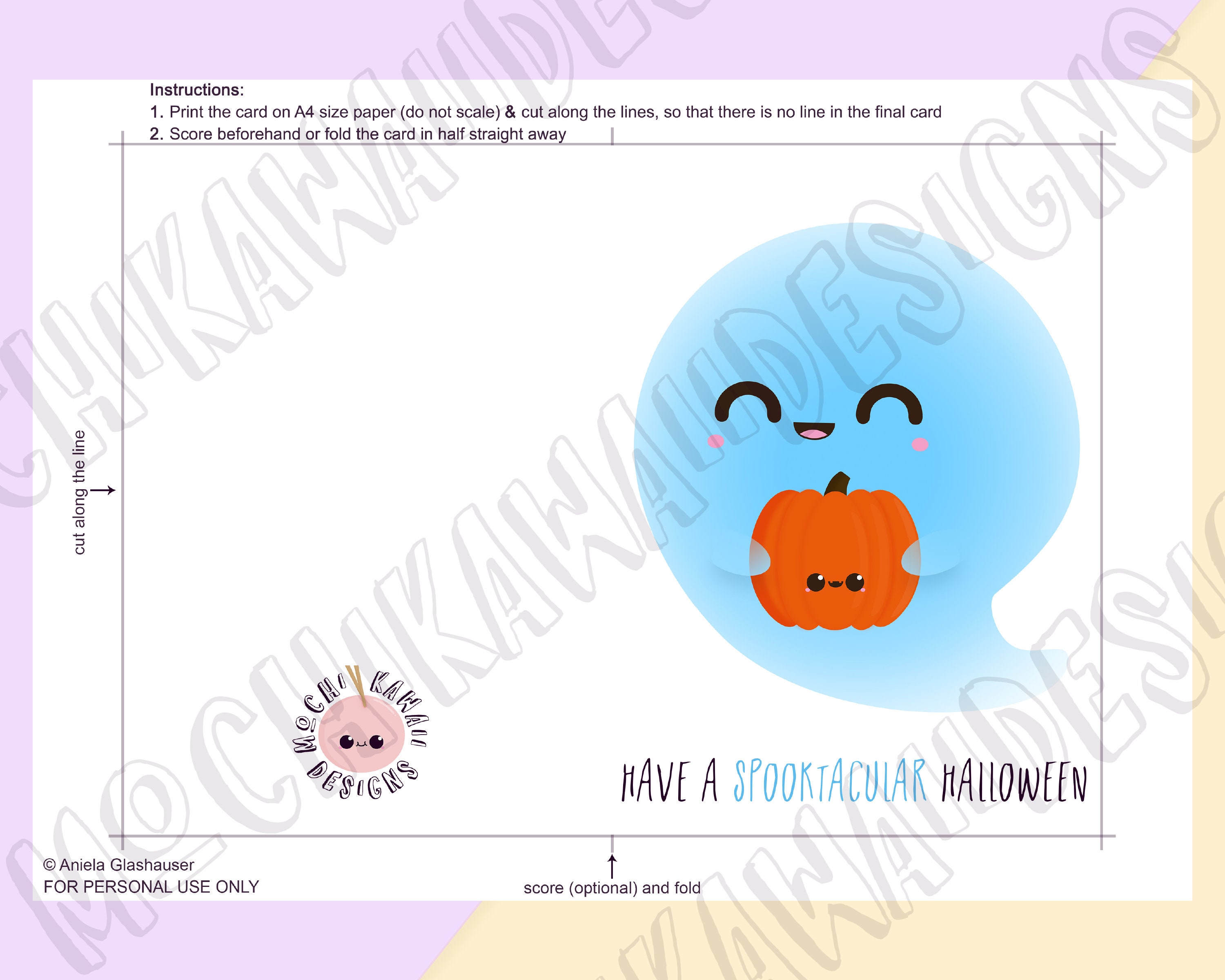 Kawaii Ghost Printable Halloween Card "spooktacular Halloween" | Kawaii ...