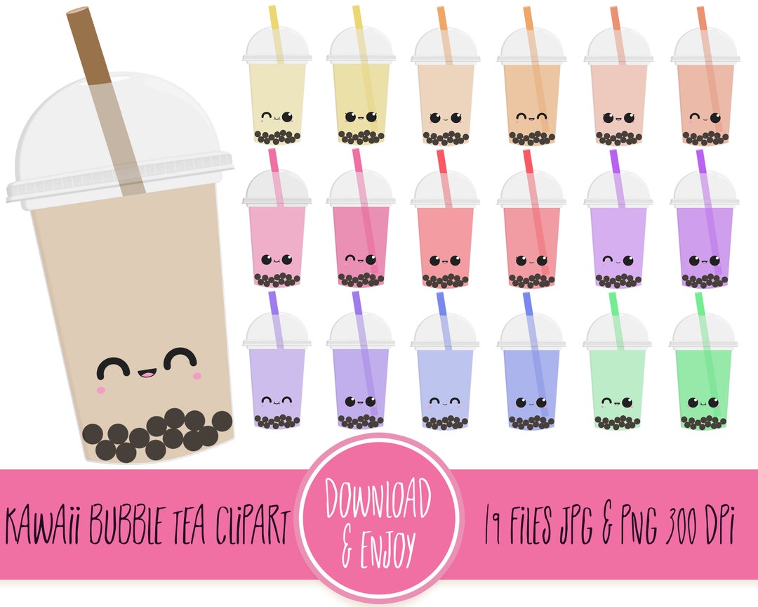 Kawaii Bubble Tea Clipart | 19 Jpgs & Pngs 300DPI Kawaii Boba Tea ...