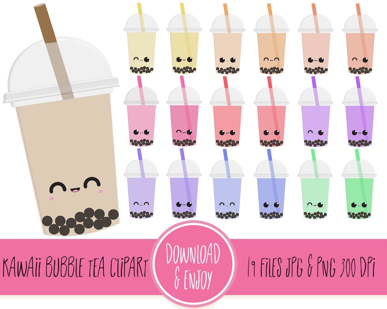 Kawaii Bubble Tea Clipart 19 Jpgs & Pngs 300DPI Kawaii Boba Tea Clipart ...