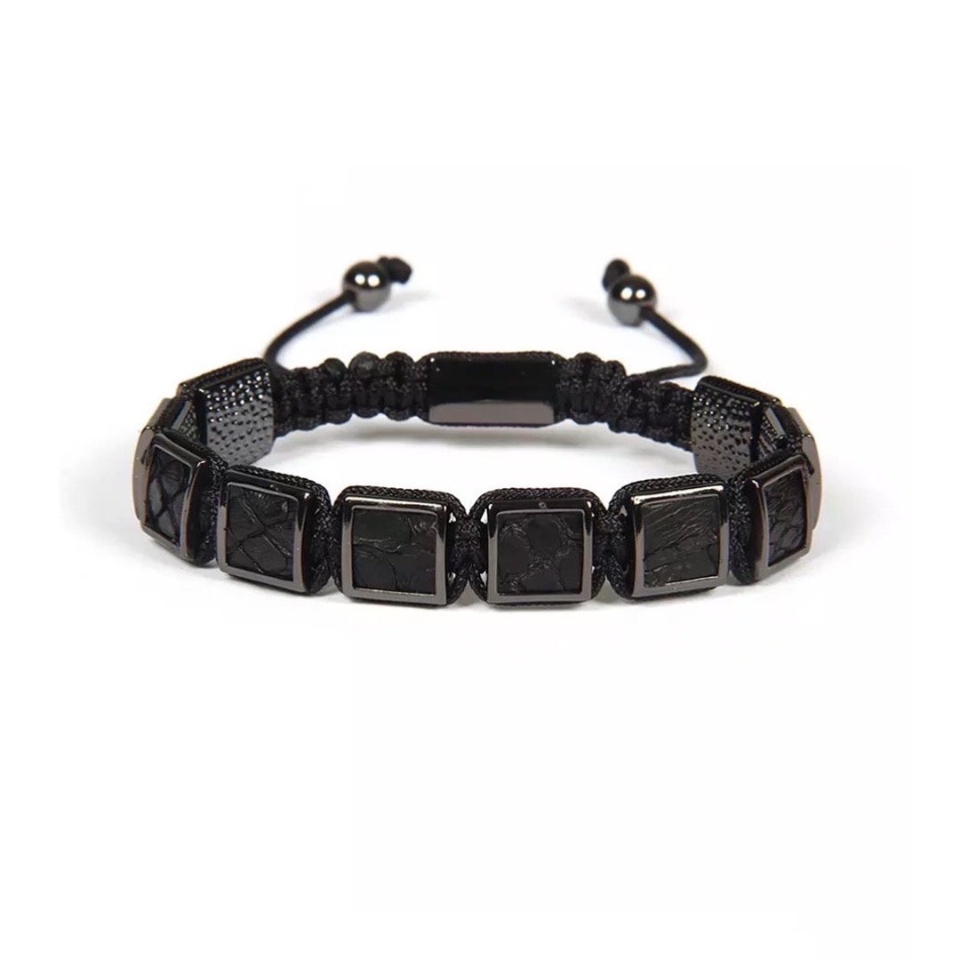 Bracelet Black Python, Metal Square Beads, Adjustable, Gift for Him ...