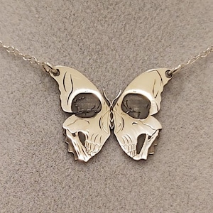 Silver Skull Butterfly Pendant Necklace | Etsy