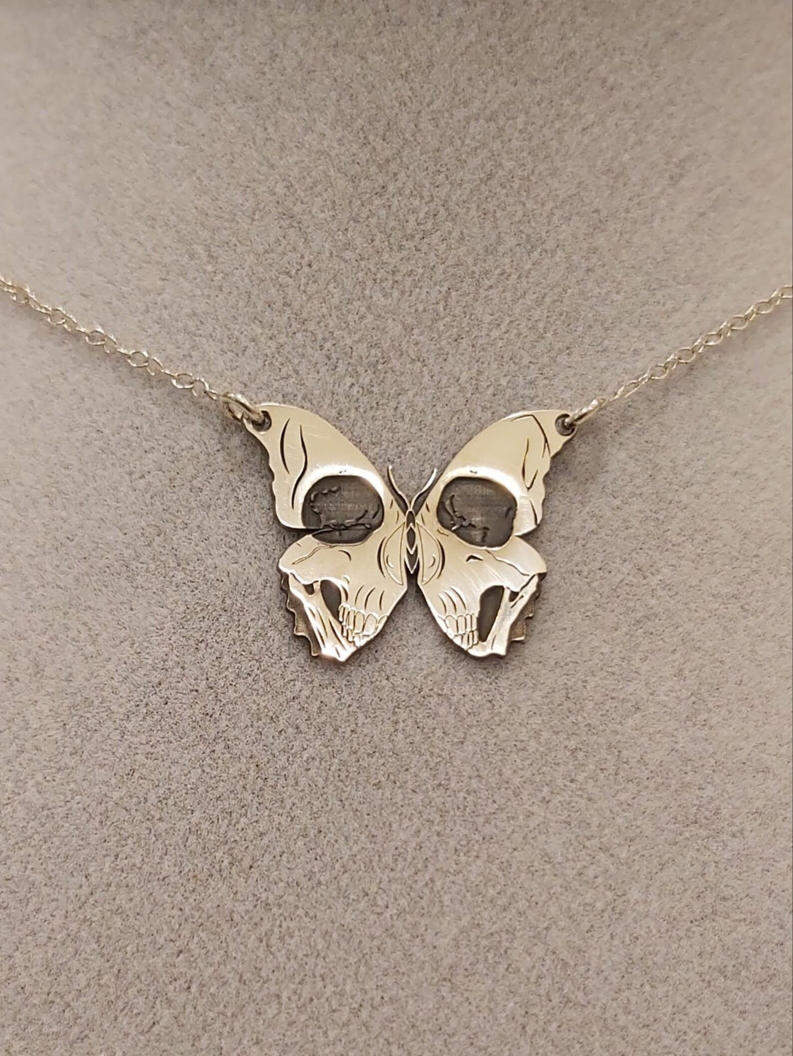 Silver Skull Butterfly Pendant Necklace | Etsy