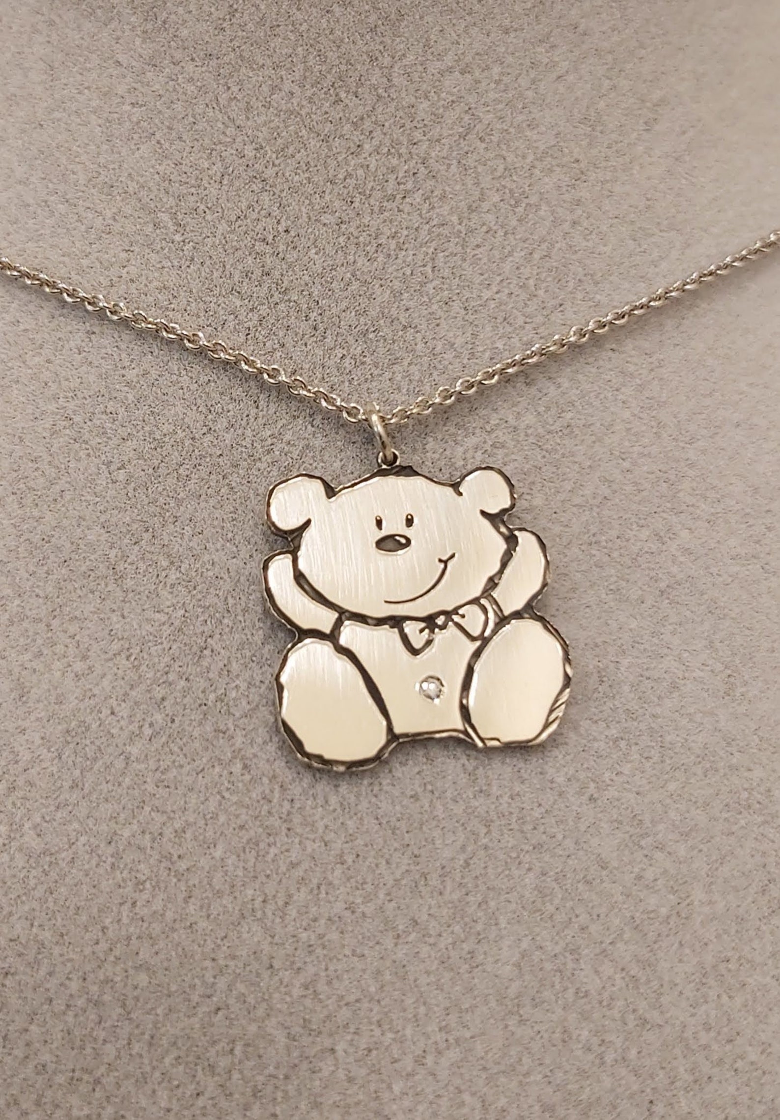 Silver Teddy Bear Pendant Necklace - Etsy UK