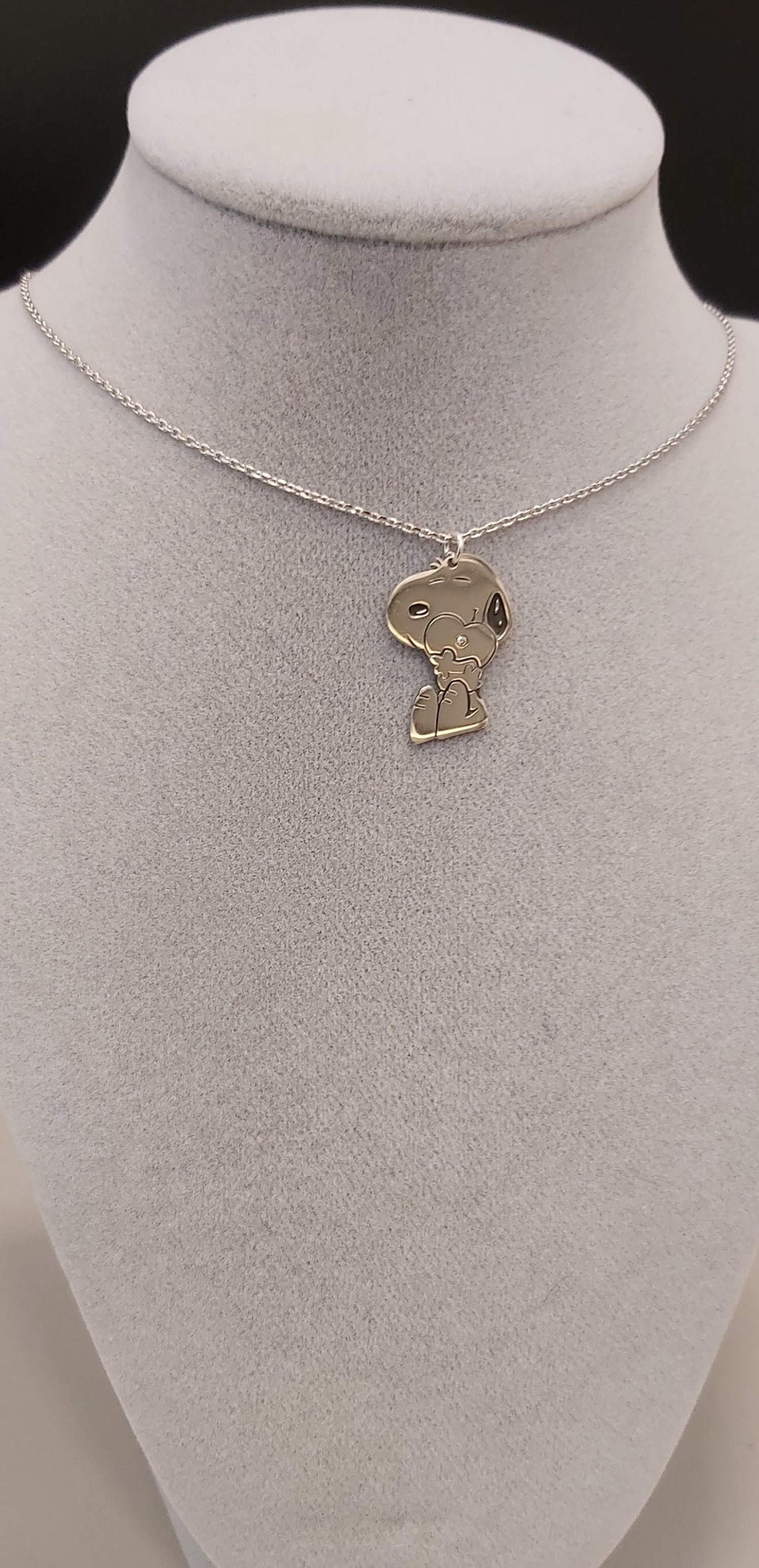 Snoopy Silver and Diamond Pendant Necklace - Etsy