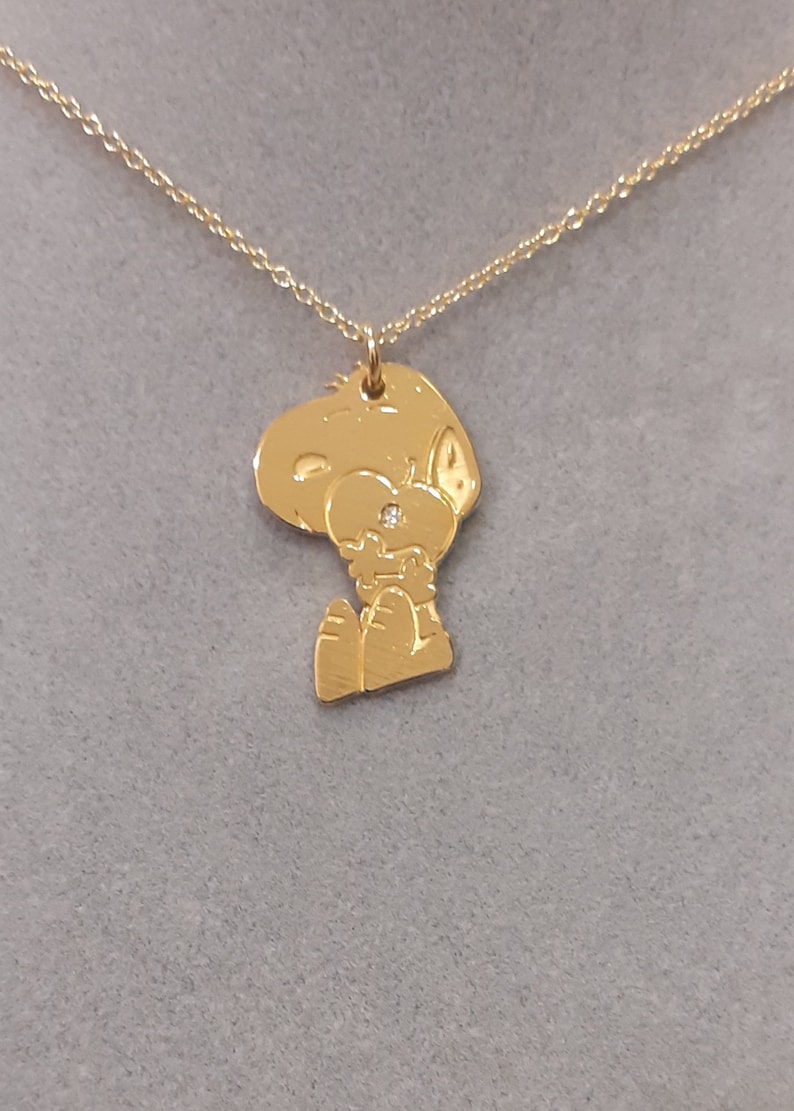 Snoopy Silver and Diamond Pendant Necklace | Etsy