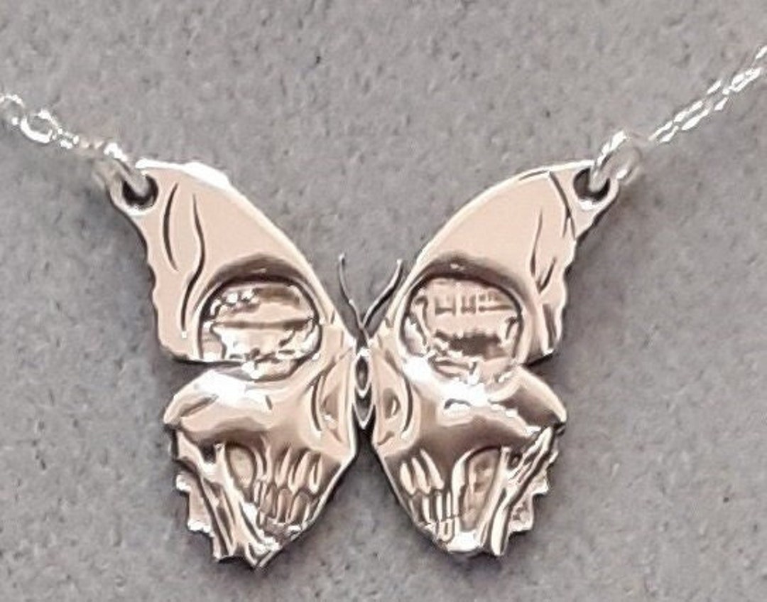 Silver Skull Butterfly Pendant Necklace - Etsy