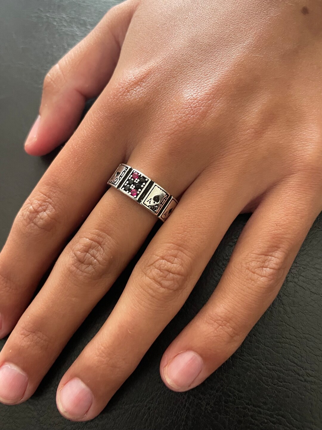 Playing Card Ring, Adjustable 925 Sterling Silver Ring Unisex Playing ...